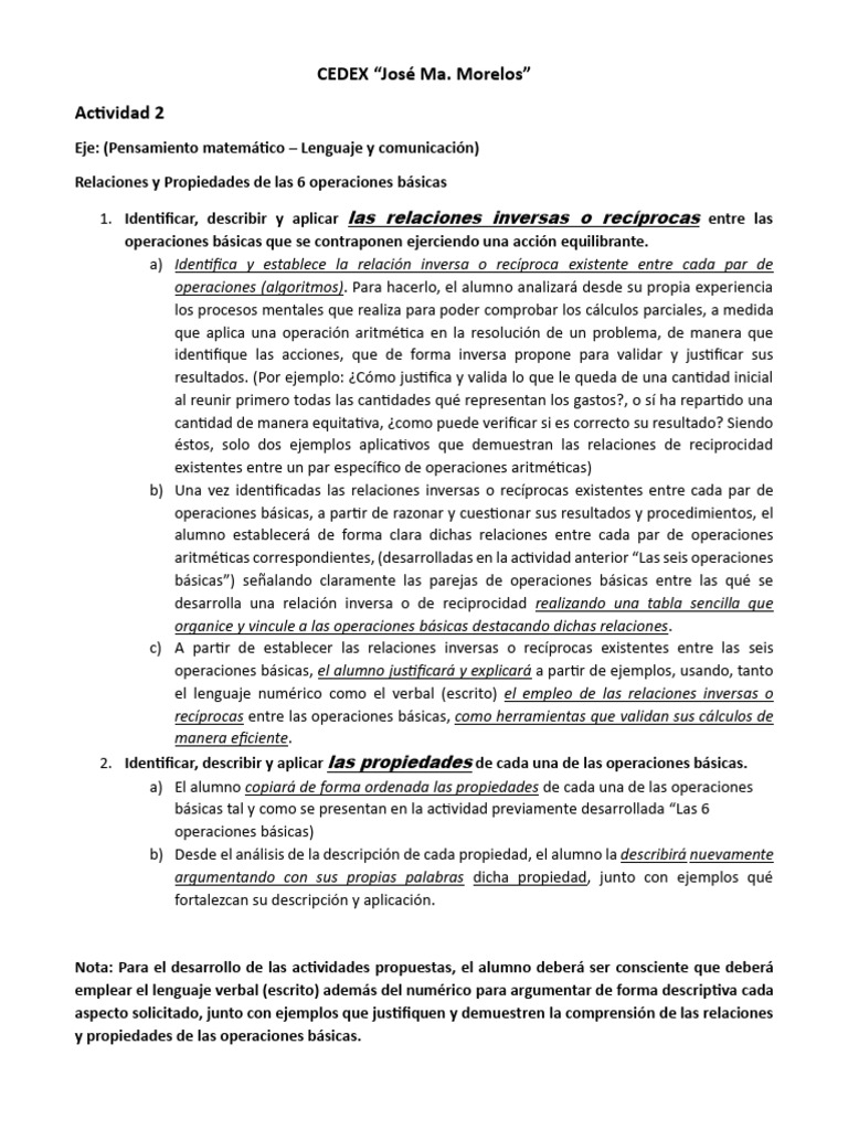 Relaciones y Propiedades de Operaciones Básicas | PDF | Aritmética ...