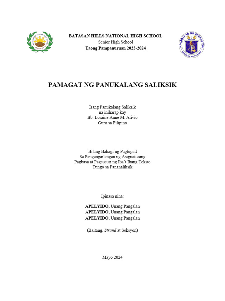 Panukalang Saliksik Halimbawa | PDF
