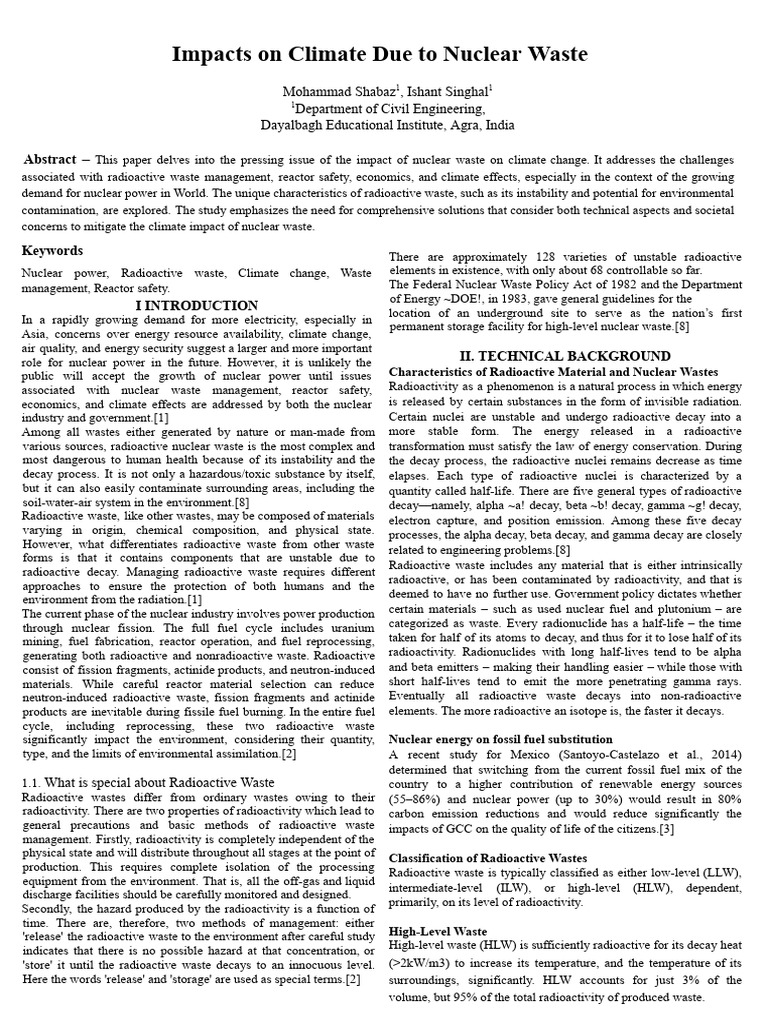 Impacts on Climate Due to Nuclear Waste | PDF | Radioactive Waste | Radioactive Decay