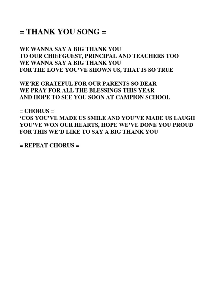 Thank You Song for School Community | PDF | Cooking, Food & Wine
