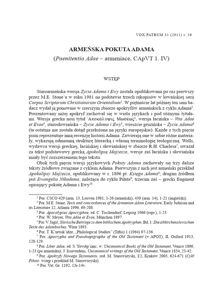 (Paenitentia Adae - Armeniace, Capvt 1. Iv) : Armeńska Pokuta Adama | PDF