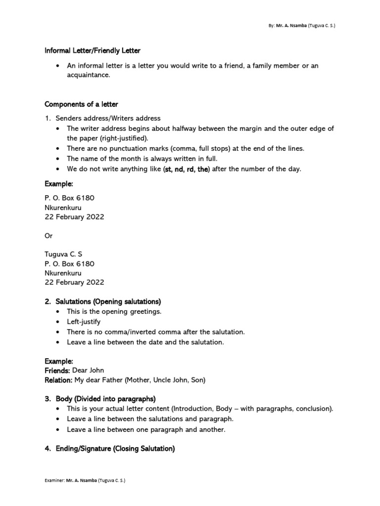 Informal Letter Notes 2022 | Download Free PDF | Sentence (Linguistics ...