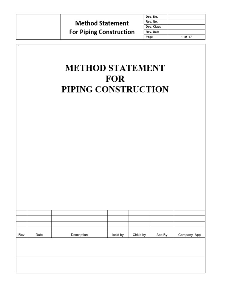 Method Statement for Piping Construction | PDF | Welding | Construction