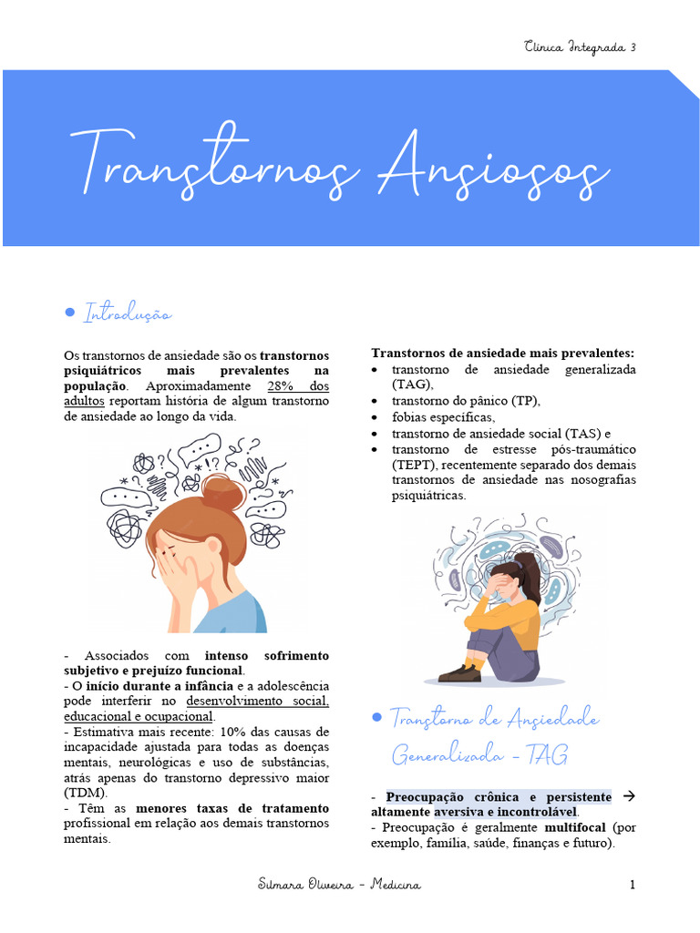 Aula 3 - Transtornos Ansiosos | PDF | Transtorno obsessivo compulsivo (TOC) | Ansiedade