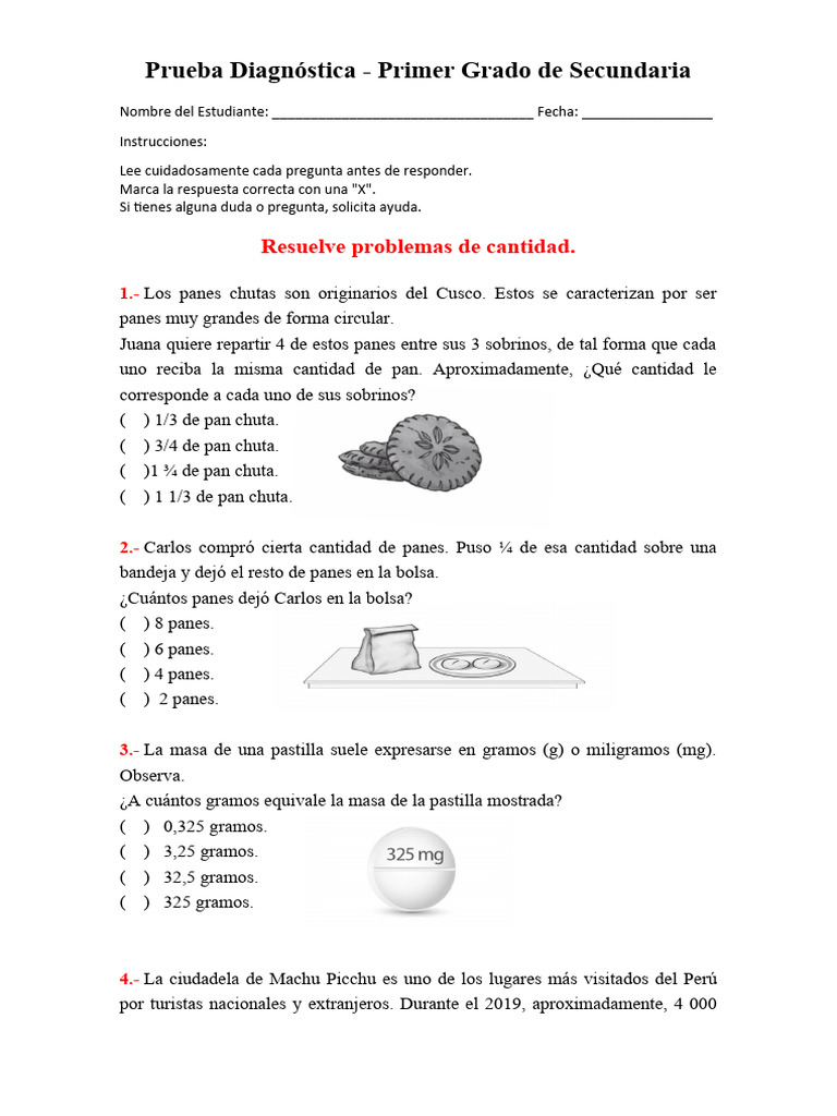 Prueba Diagnóstica Matemáticas 1 Secundaria | PDF | Arte