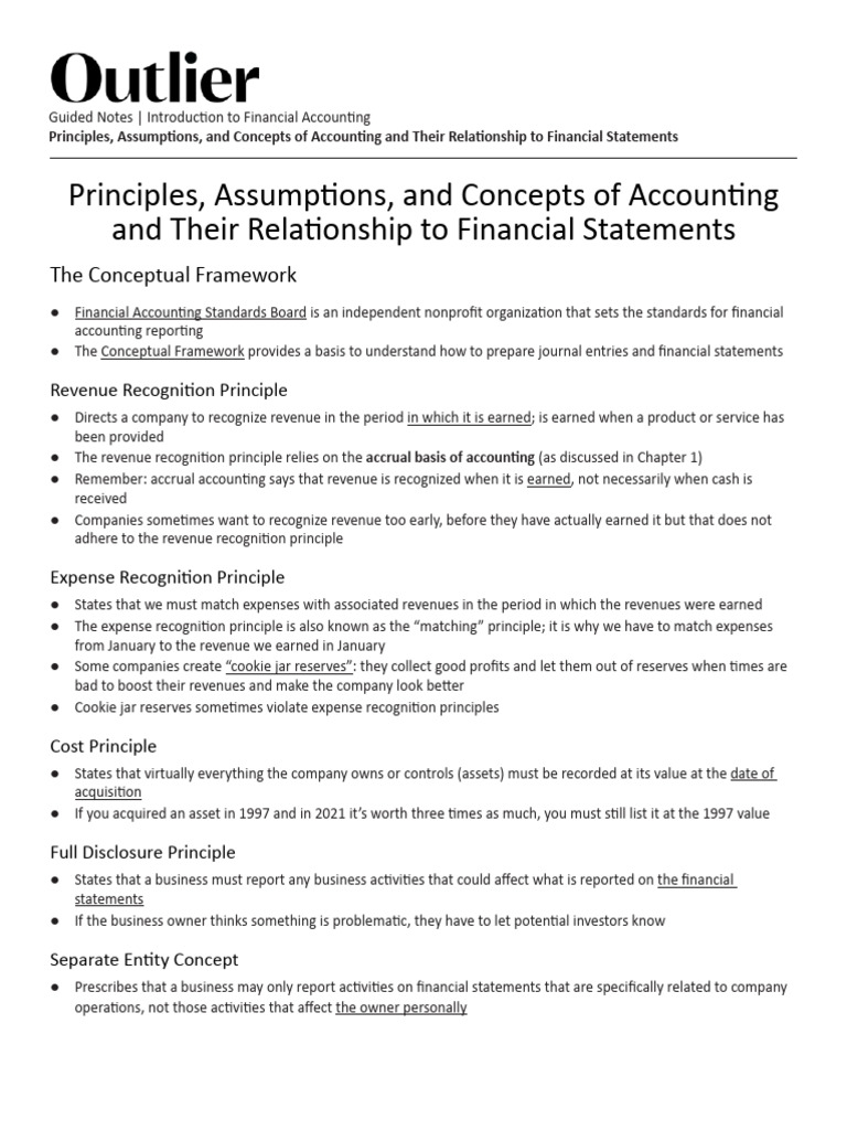 Principles, Assumptions, and Concepts of Accounting and Their ...