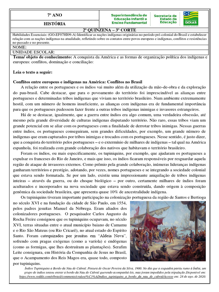 Atividade 7C Historia Semana8 | PDF | Brasil | Povos indígenas