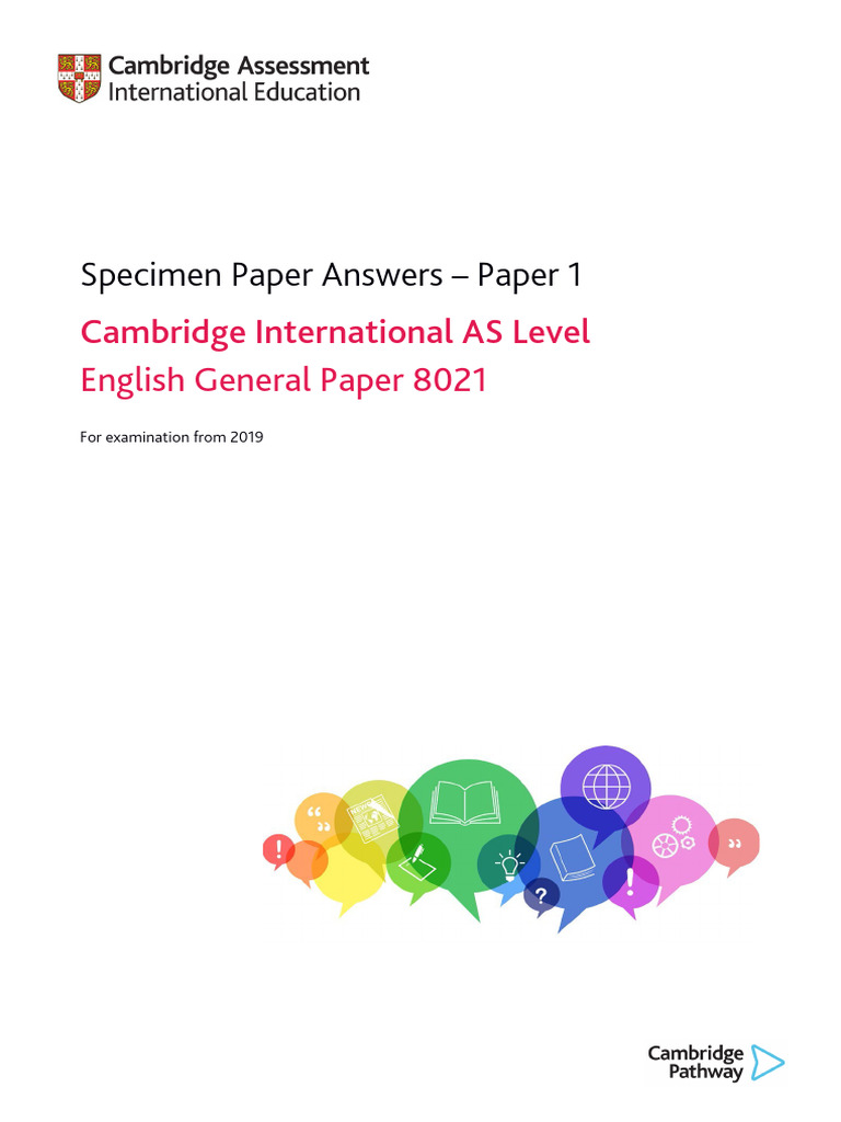 8021 Specimen Paper Answers Paper 1 (For Examination From 2019) | PDF ...