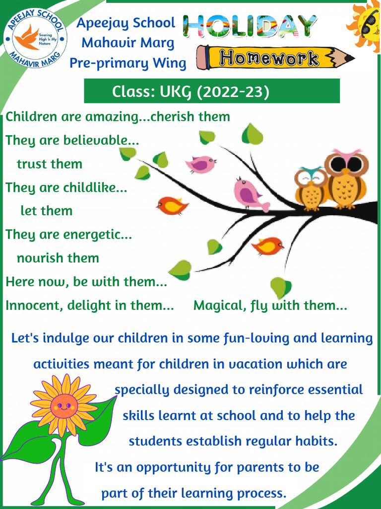 Class UKG Holiday Home Work 2022-23 | PDF | Foreign Language Studies