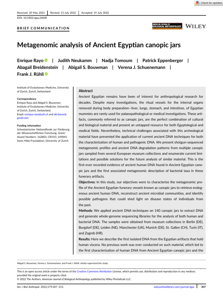 American Journal of Biological Anthropology - 2022 - Rayo - Metagenomic ...