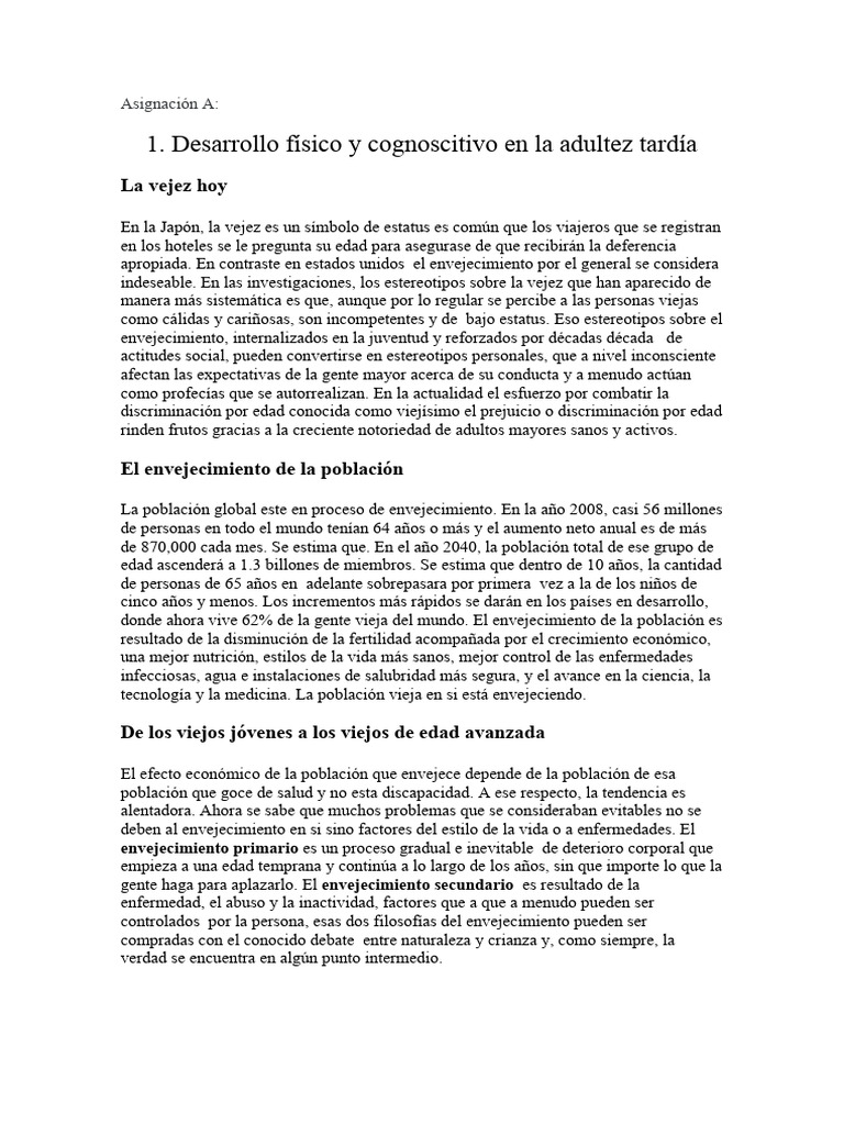 Desarrollo Físico y Cognoscitivo en La Adultez Tardía | PDF | Adultos | Vejez