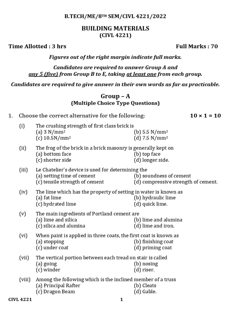 Building Materials Civl 4221 - 2022 | PDF | Lime (Material) | Cement