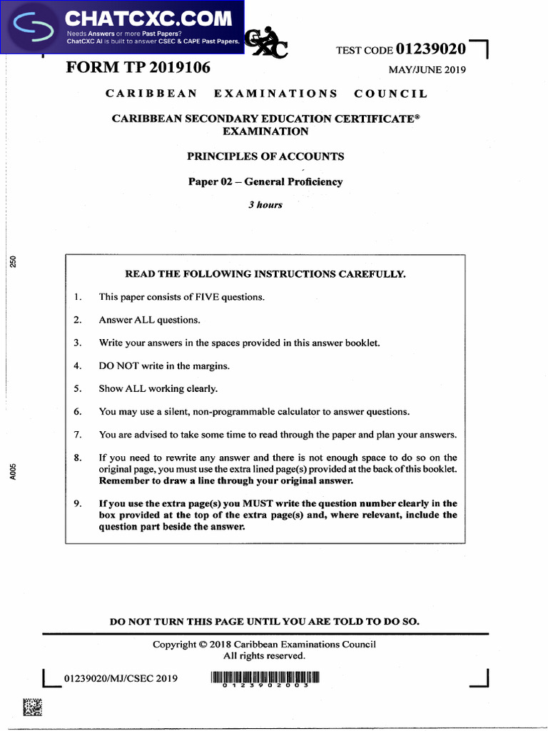 CSEC Principles of Accounts P2 2019 | PDF