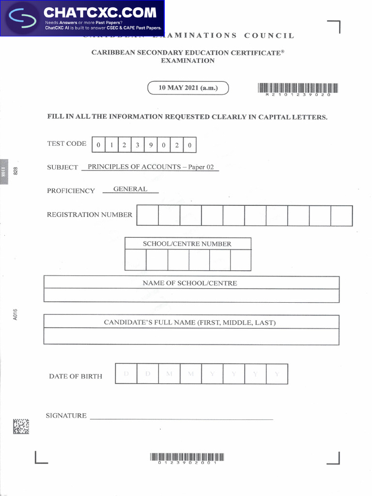 CSEC Principles of Accounts P2 2021 | PDF