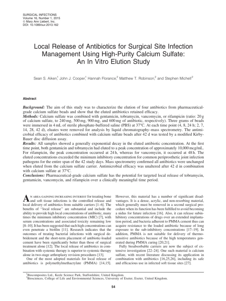 Aiken Et Al 2015 Local Release of Antibiotics For Surgical Site ...