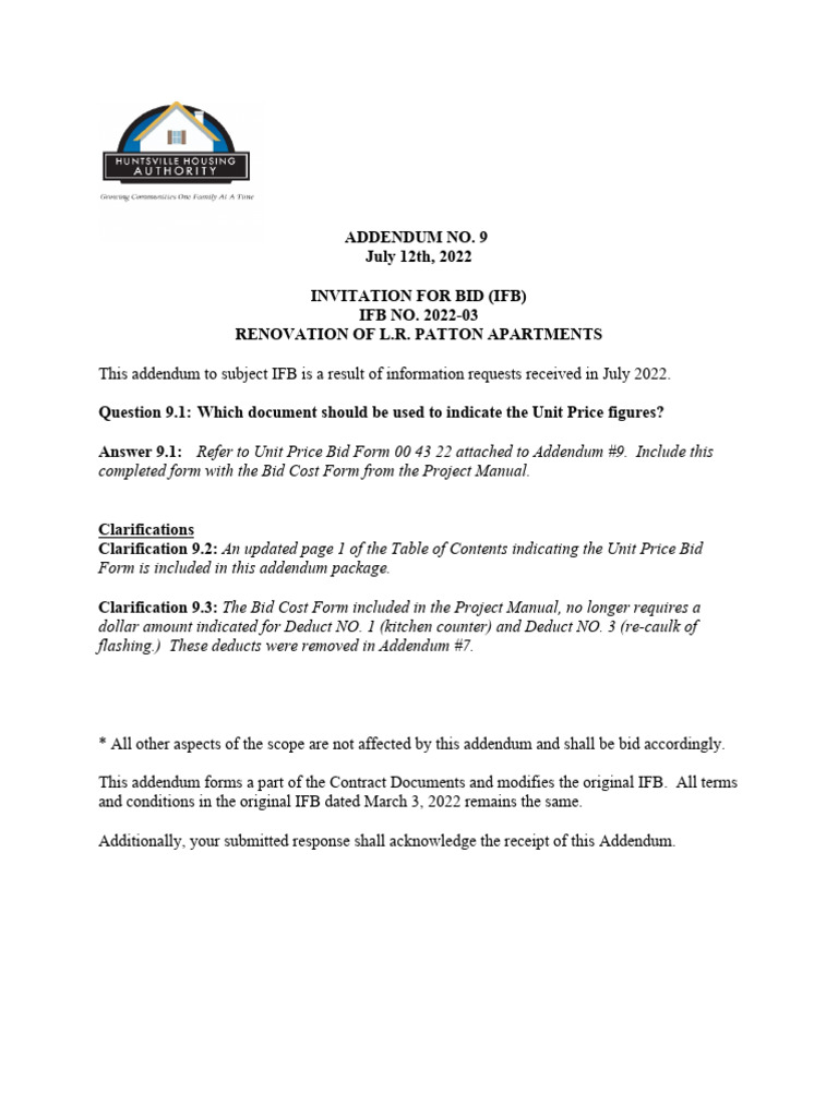 IFB No. 2022-03 Renovation of L.R. Patton-REVISION TO ADDENDUM NO. 9 ...