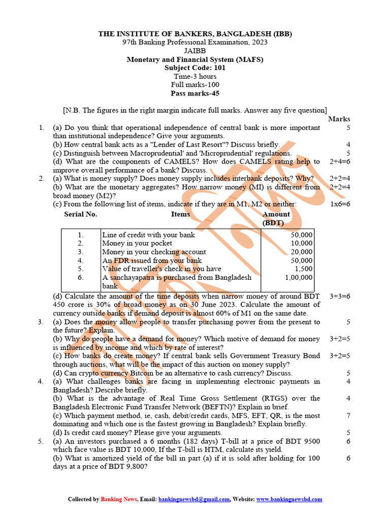 JAIBB 97th 2023 101. Monetary and Financial System MAFS | PDF