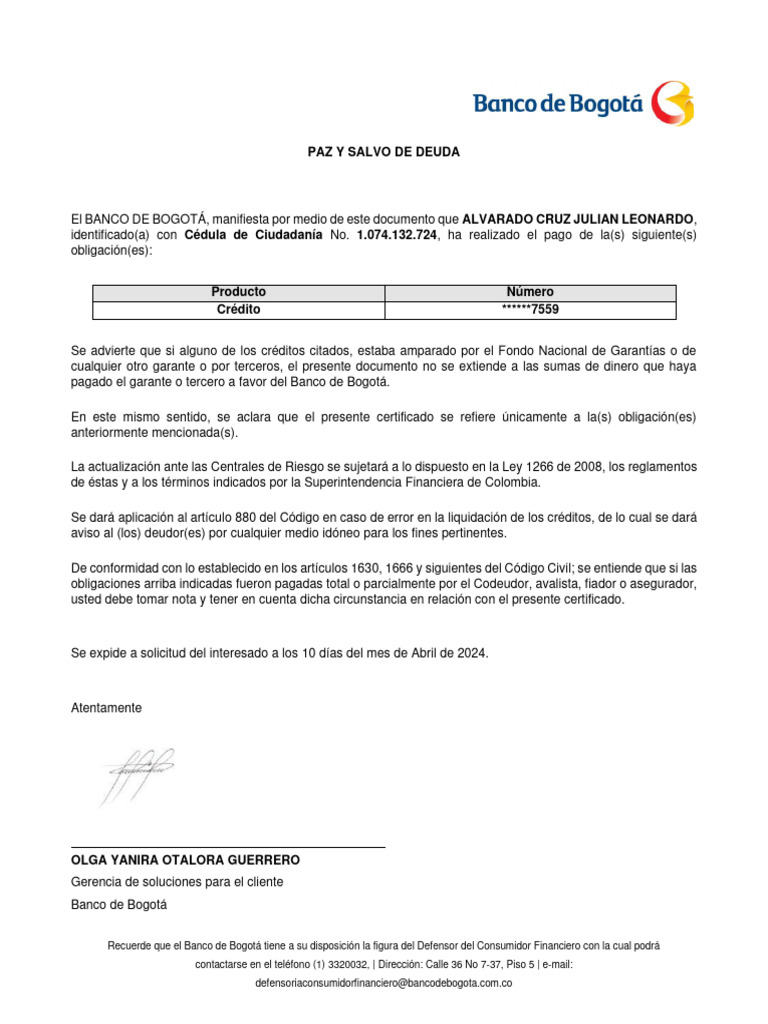 Paz Y Salvo 10042024 889006 | PDF