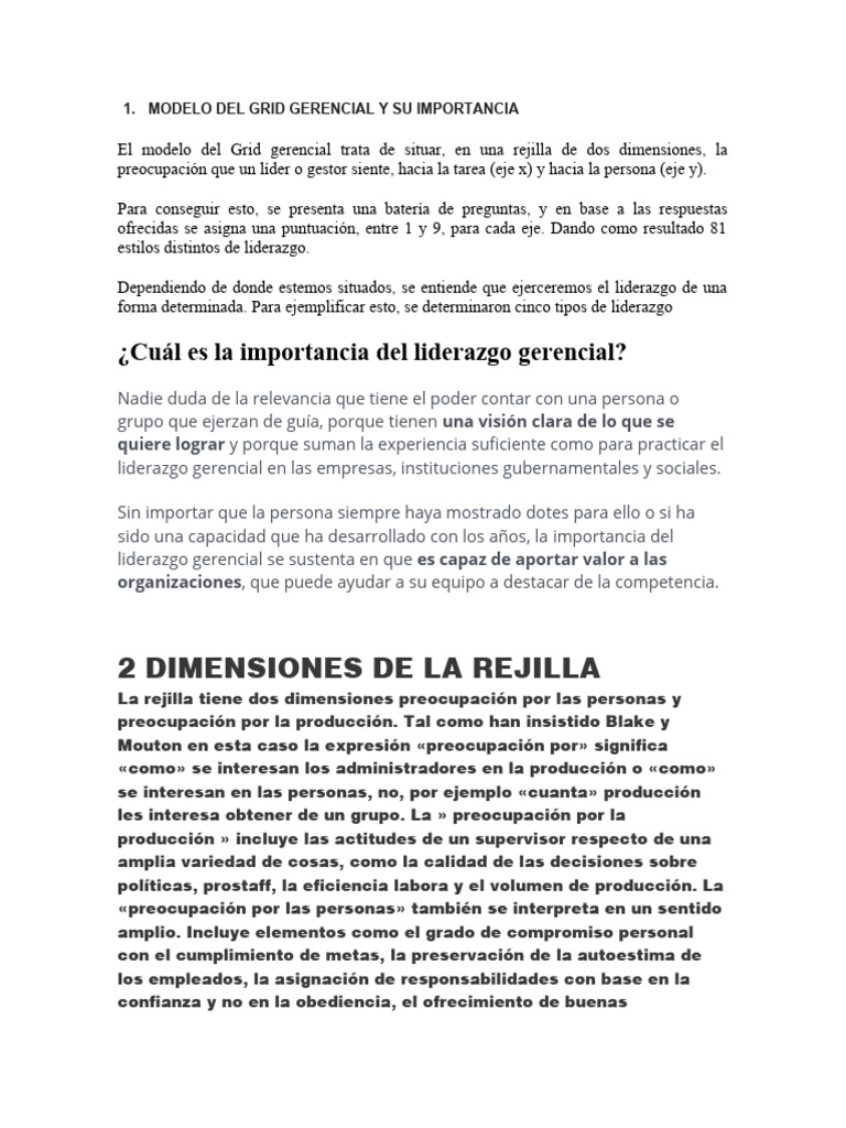 Modelo Del Grid Gerencial y Su Importancia | PDF | Liderazgo ...