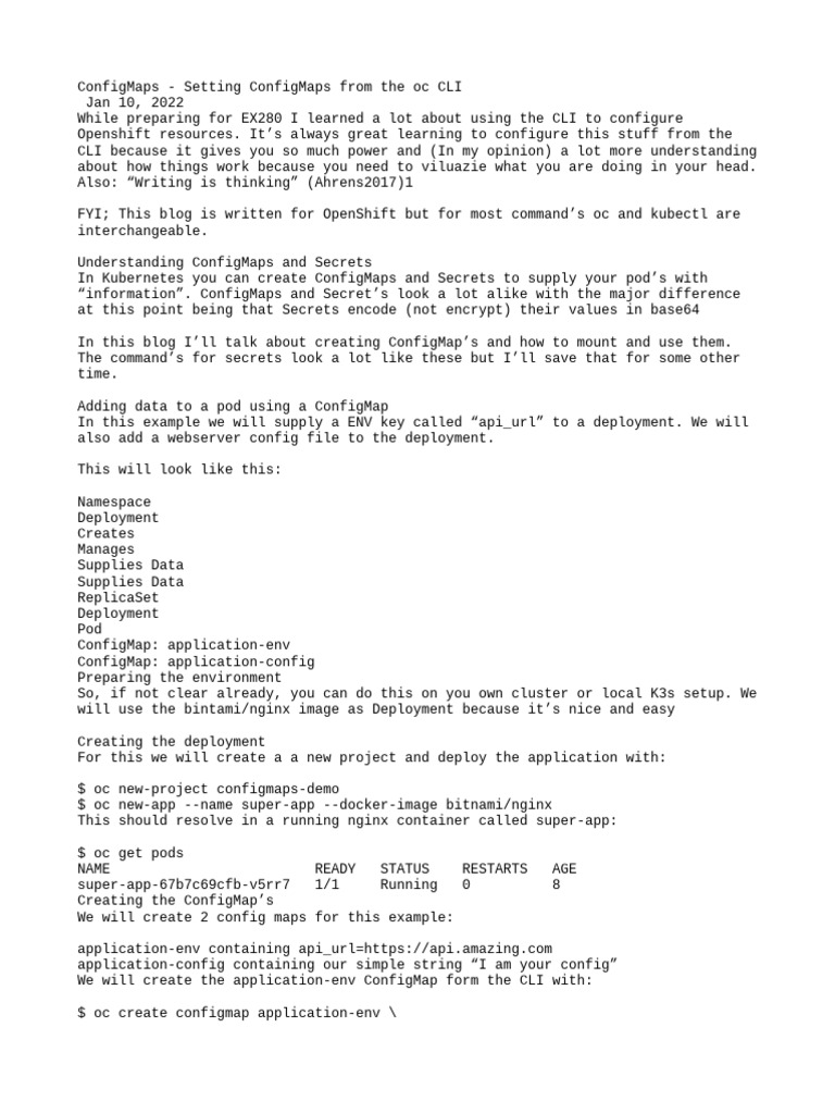 ConfigMaps - Setting ConfigMaps From The Oc CLI | PDF | Information Technology | Computer Science