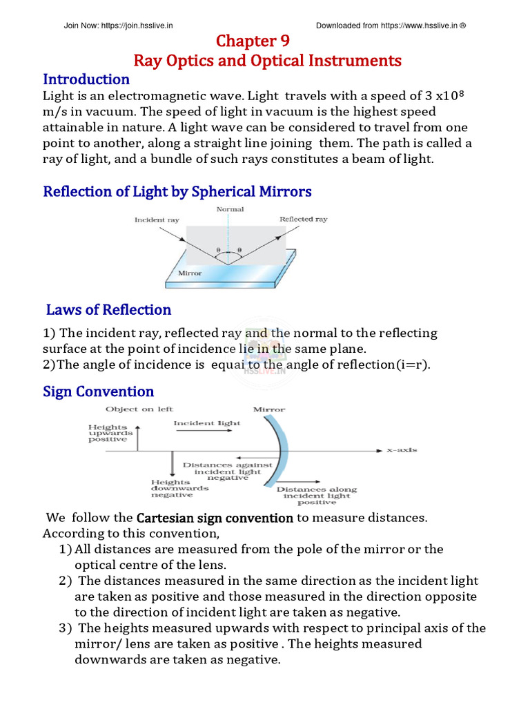 Hsslive - Plus Two Chapter 9 - 2024 | PDF | Optics | Refraction