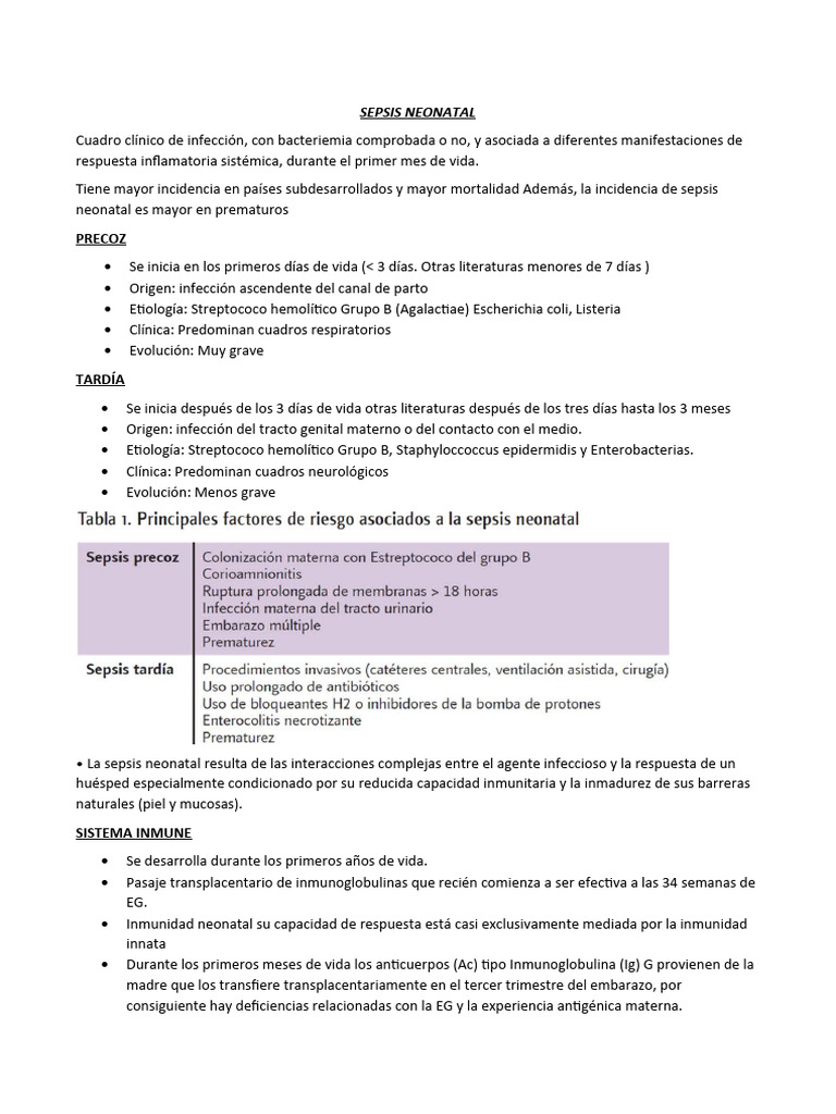 Sepsis Neonatal | PDF | Septicemia | Inmunología