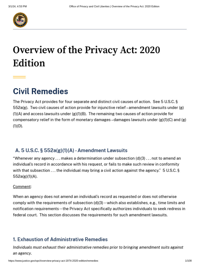 Office of Privacy and Civil Liberties - Overview of The Privacy Act ...