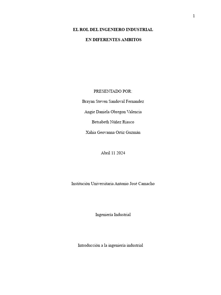 El Rol Del Ingeniero Industrial - B1322a | PDF | Calidad (comercial) | Ingeniería Industrial
