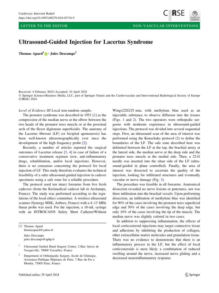 Ultrasound-Guided Injection For Lacertus Syndrome | PDF | Medical ...