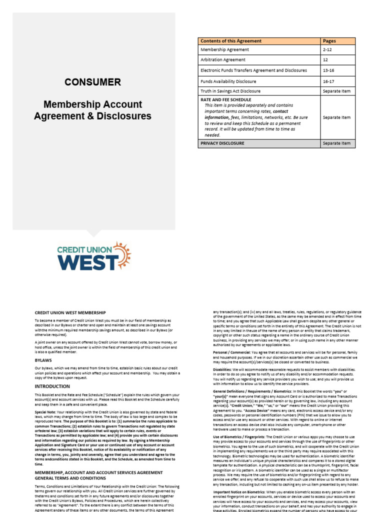 Consumer Membership Agreement 12.14.21 | PDF | Cheque | Overdraft
