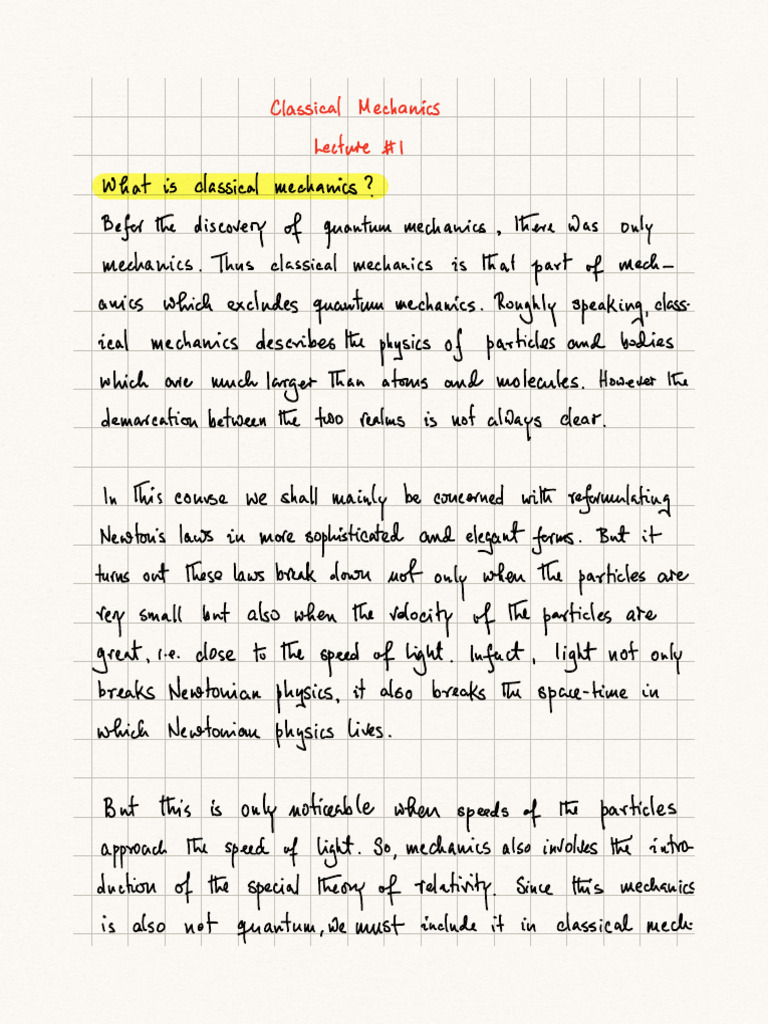 Classical Mechanics - Lecture 1 | PDF | Mechanics | Newton's Laws Of Motion