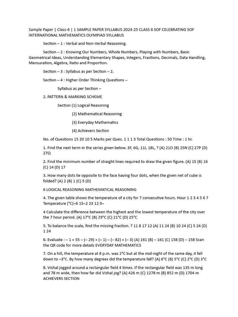 Sample Paper Question Paper | PDF | Integer | Mathematics