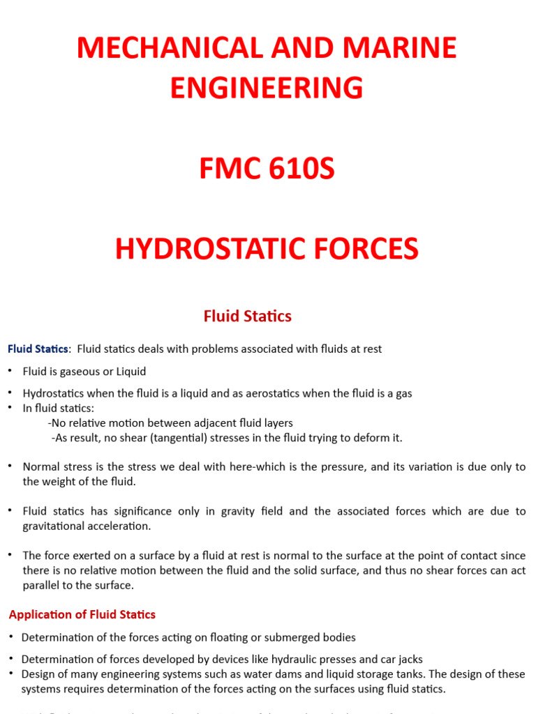 HYDROSTATIC FORCES | Download Free PDF | Force | Pressure