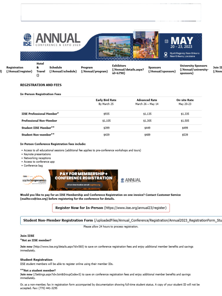 IISE Annual Conference & Expo 2023 - Registration & Fees | PDF