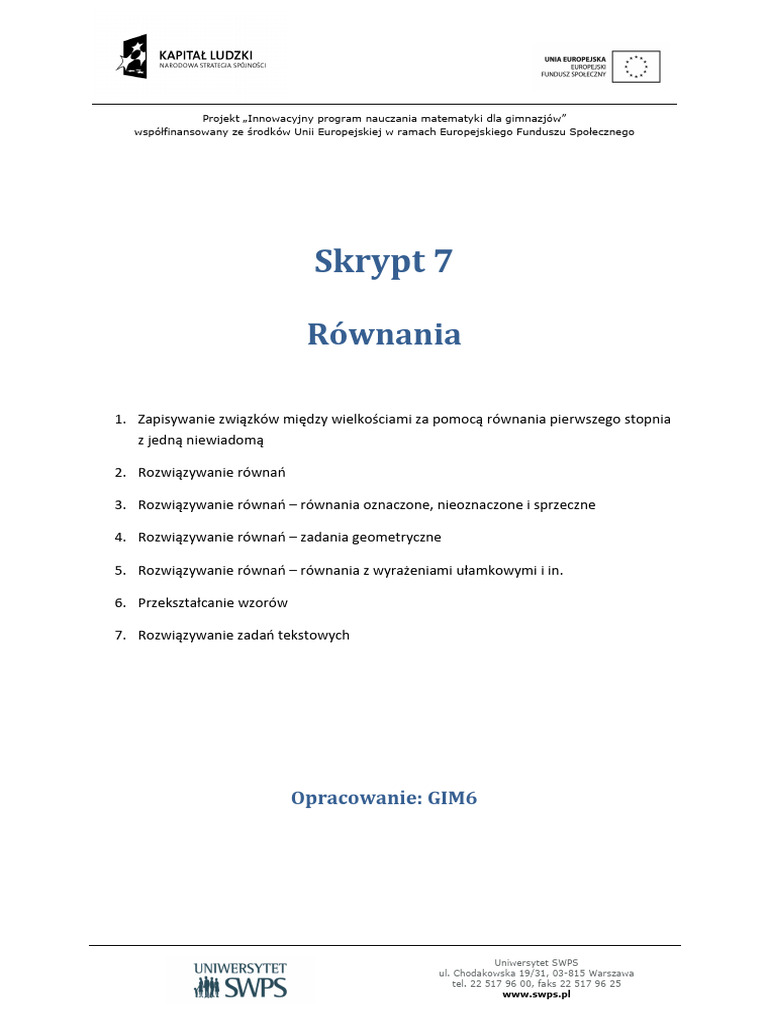 Skrypt 7 Równania 1 | PDF