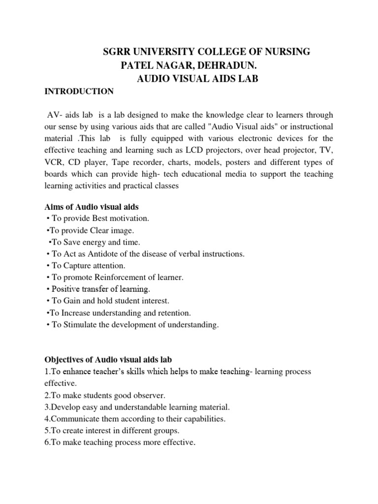 Aims and Objective of AV AIDS LAB | PDF