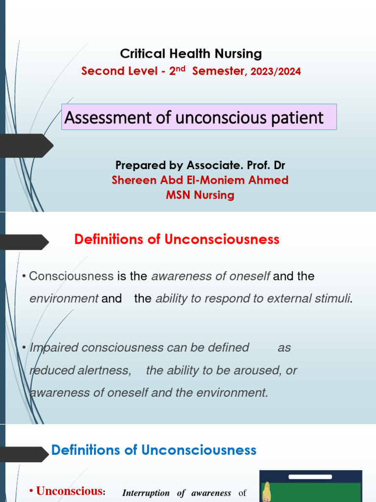 Assessment of Unconscious Patients | PDF | Coma | Consciousness