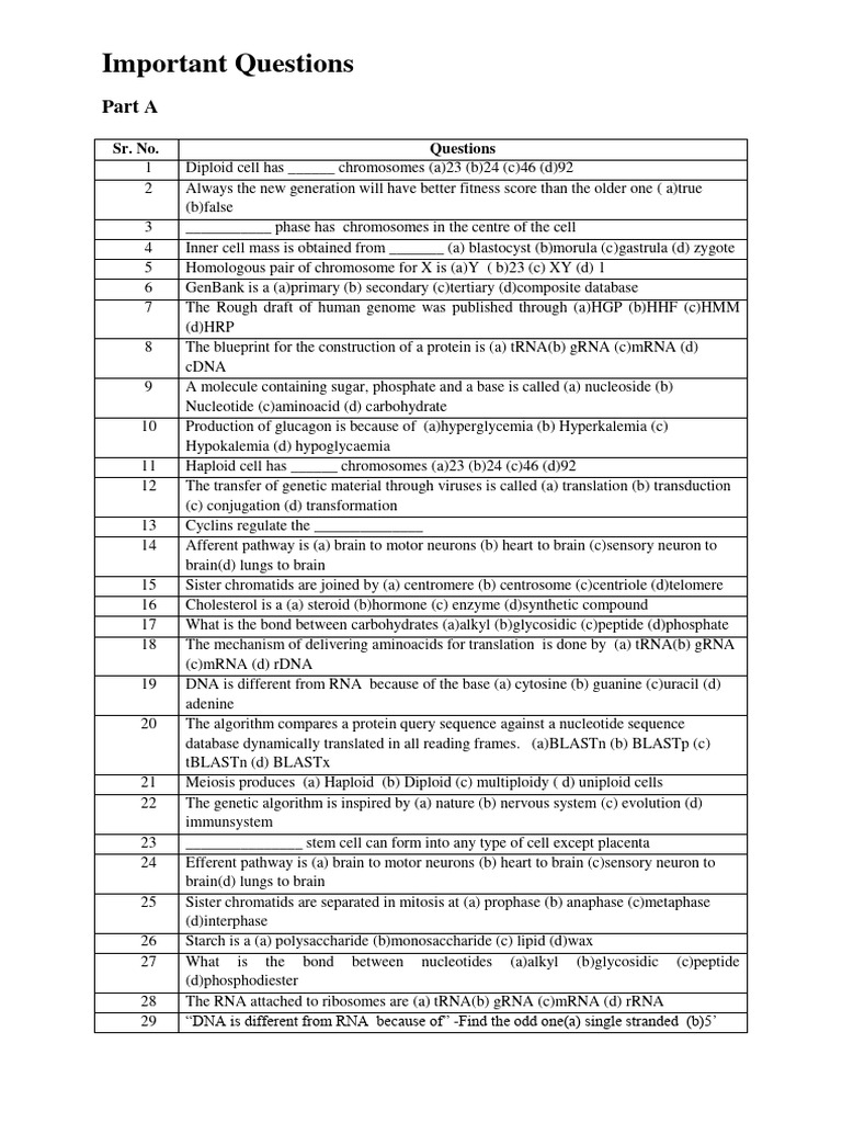 Key Biology Questions and Answers | PDF | Cell (Biology) | Proteins