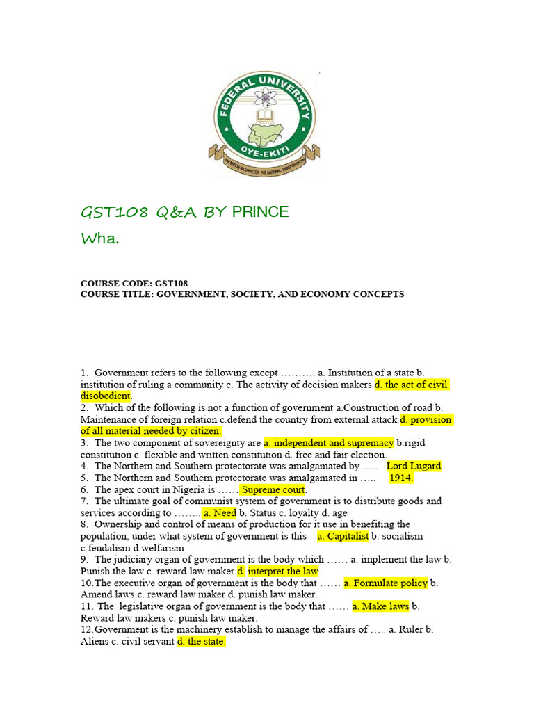 GST 108 by Prince | PDF | Constitution | Judiciaries