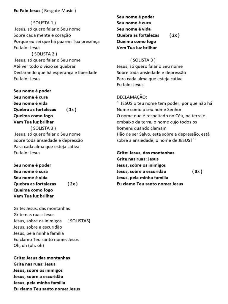 Eu Falo Jesus LETRA 1 | PDF