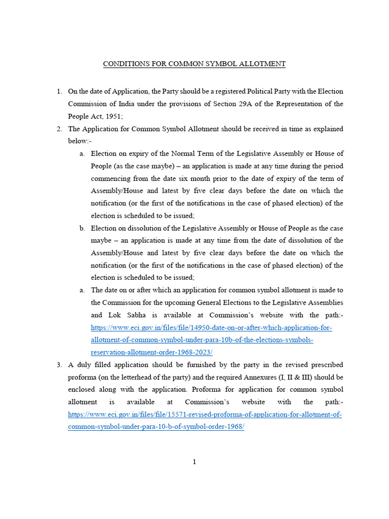 Common Symbol Allotment Guidelines | PDF | Government | Elections