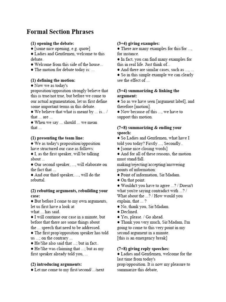 Week 2 - Debate Phrases | PDF | Argument