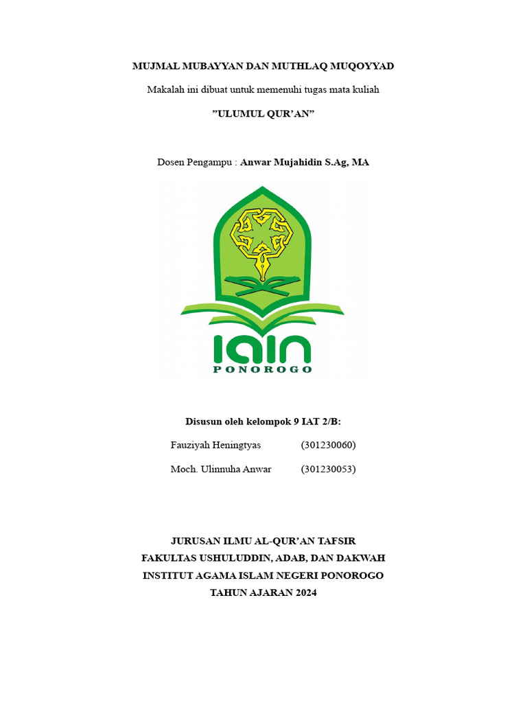 Pengertian Mutlaq dan Muqayyad dalam Al-Qur'an | PDF