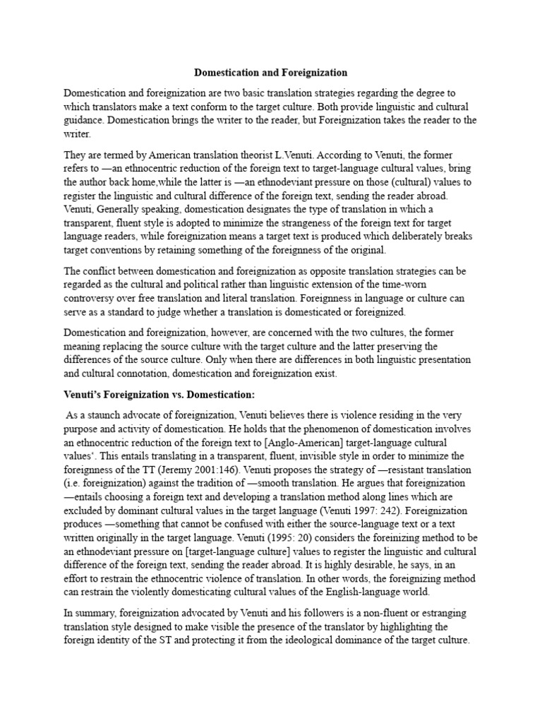 Foreignization And Domestication Pdf Translations Liberal Arts Education