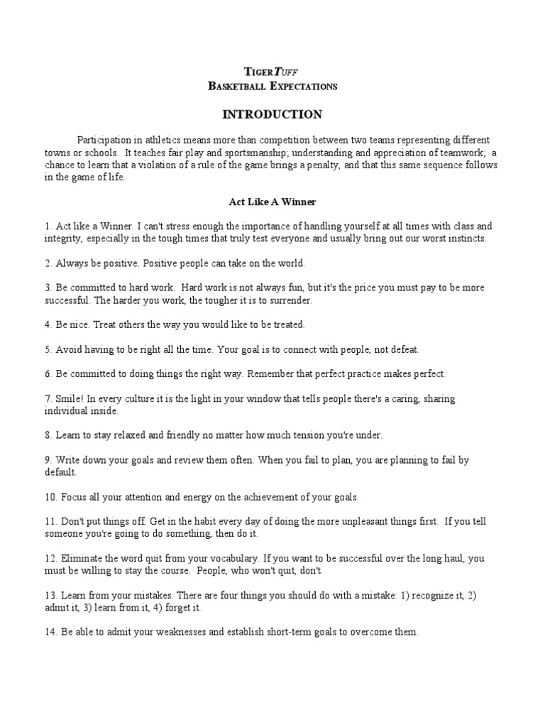 TigerTuff Basketball Team Expectations | PDF | Sports | Leisure