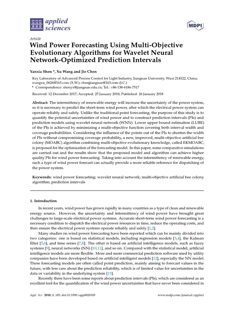 Wind Power Forecasting Using Multi-Objective Evolu | PDF | Forecasting | Mathematical Optimization