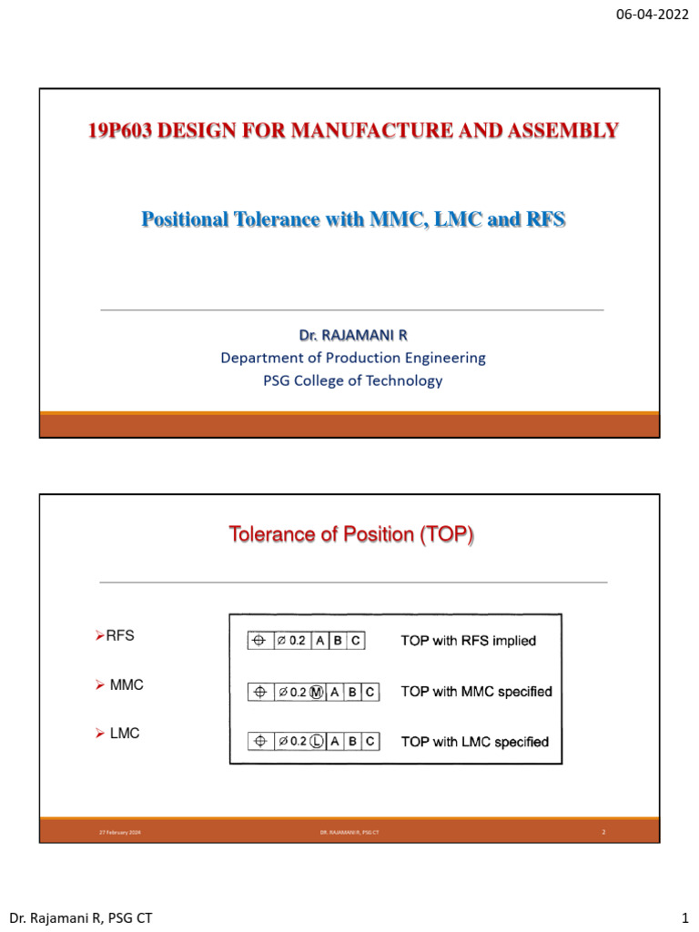 07 GD&T - MMC LMC RFS PT FG - Feb 2024 | PDF | Engineering Tolerance ...