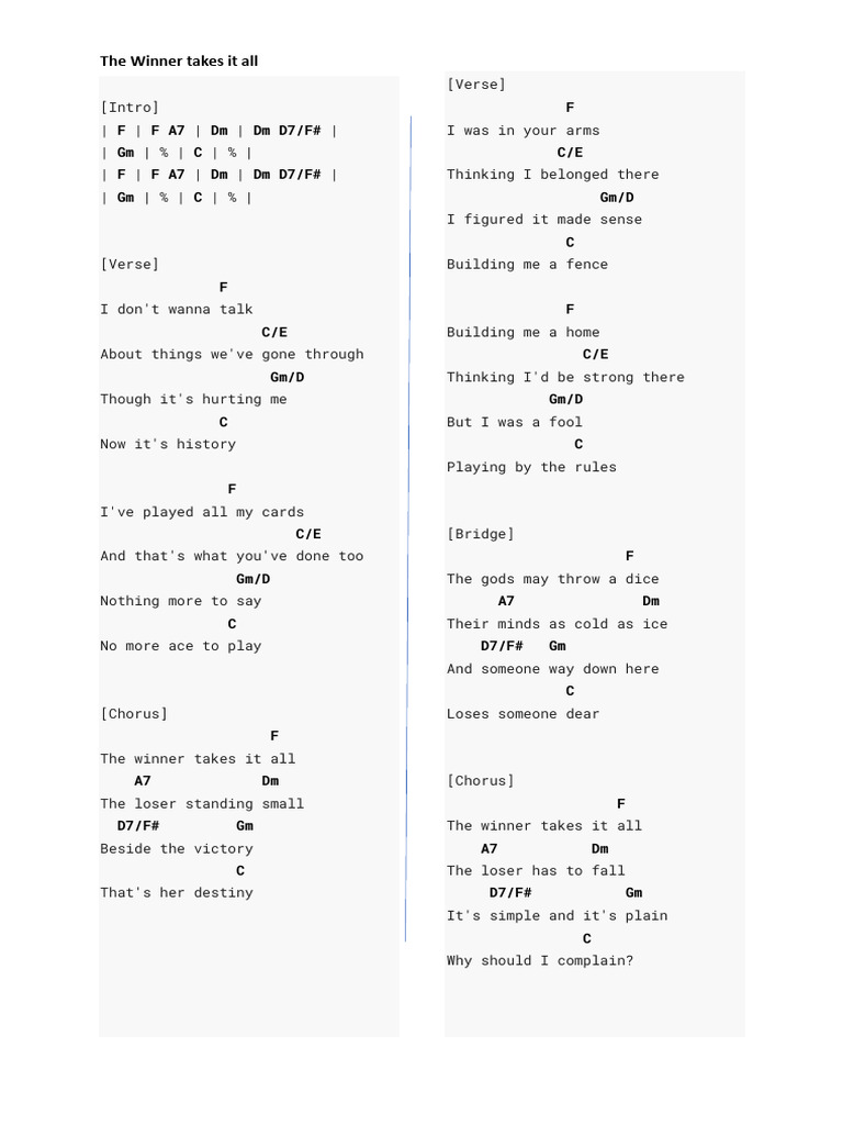 The Winner Takes It All | PDF | Song Structure
