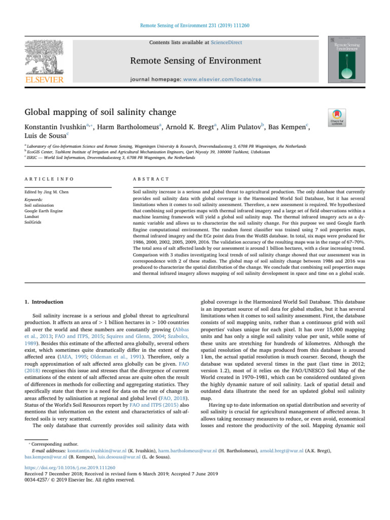 Global Mapping Of Soil Salinity Change Pdf Remote Sensing Soil