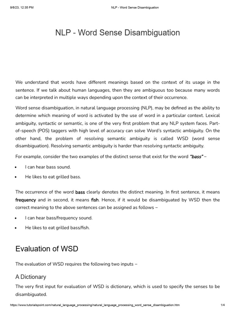 NLP Semantic 2222 - Word Sense Disambiguation | PDF | Ambiguity | Semantics